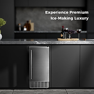 AGLUCKY Under Counter Nugget Ice Maker Machine,Built-in Ice Maker with Drain Pump,70Lbs/Day,18 Lbs Storage,Self-Cleaning & 24H Timer,UnderCounter Ice Machine for Home Use(Silver)
