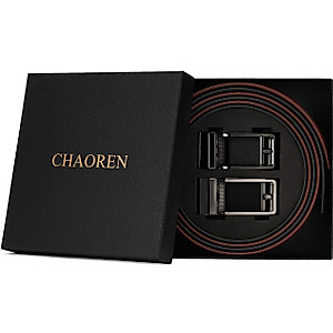 CHAOREN Ratchet Belts for Men 2 Pack - Mens Leather Belt 1 3/8" for Dress and Casual - Micro Adjustable Belt Fit Everywhere