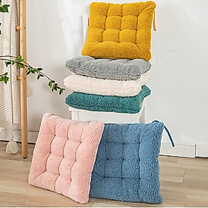 XSlive Soft Fleece Chair Pad with Ties,Fluffy Thick Sherpa Wool Square Seat Cushion for Winter Comfy Plush Cushion Pads for Home Office Chair (Yellow,16"x16")
