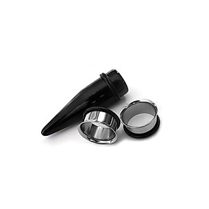 Urban Body Jewelry 15mm Gauge Ear Stretching Kit - 1 Pair of Steel Plugs & 1 Black Acrylic Taper (3 Pieces)