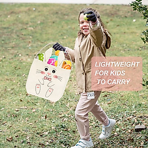 Bunny Easter Basket For Kids, Large Kids Easter Basket With Handle, Personalized Easter Basket For Girls Boys, Canvas Easter Baskets Empty With Foldable Bunny Ears Pink