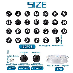 Pandahall 360-380Pcs Natural Black Onyx Lava Rock Gemstone Beads 8mm Healing Crystal Round Stones with A-Z Letter Spacer Beads Elastic String for Adults Diffuser Essential Oils Bracelets Making