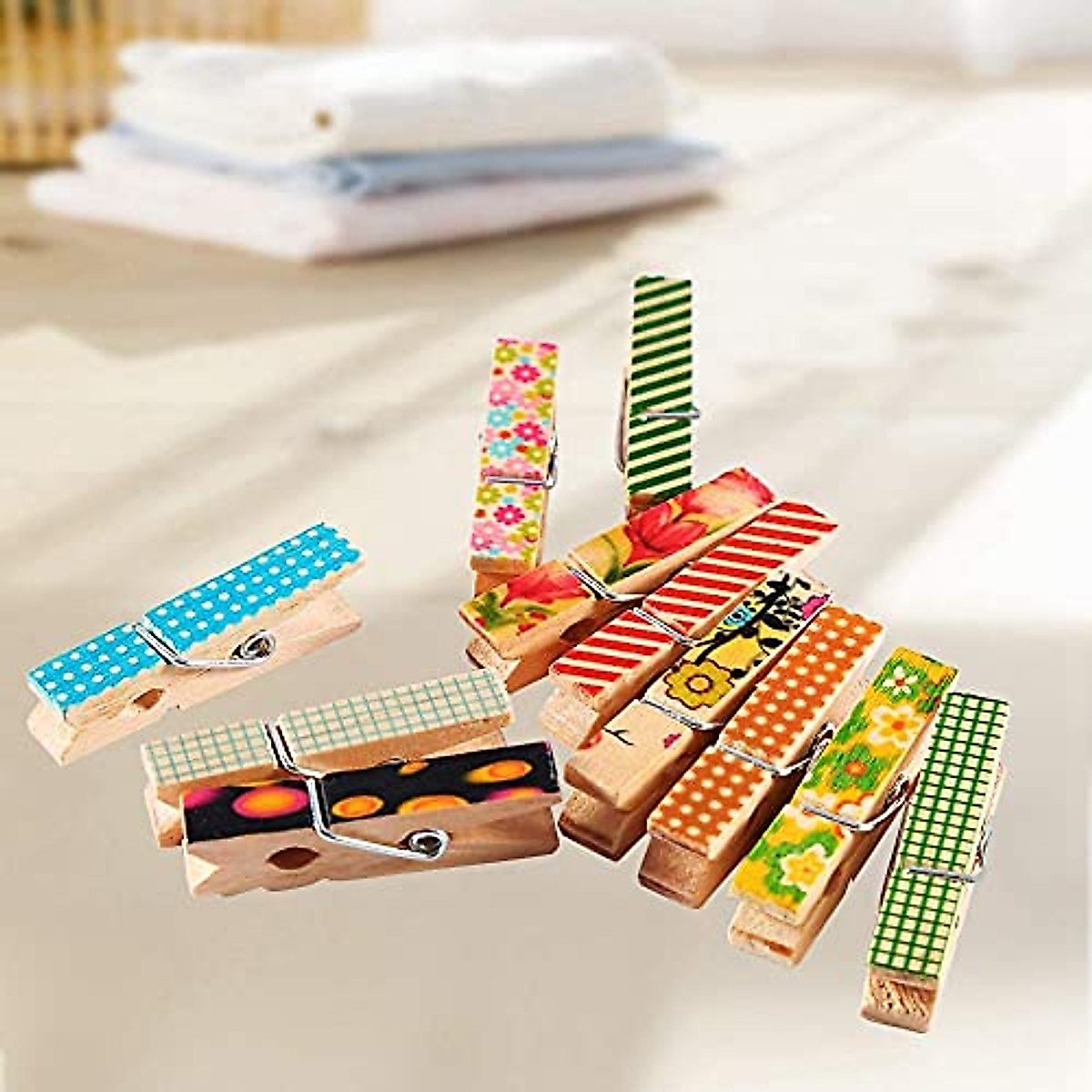 50Pcs Mini Clothespins, Colorful Wooden Clothespins Photo Paper Peg Craft Clips Small Picture Clips for Wall Hanging Pictures