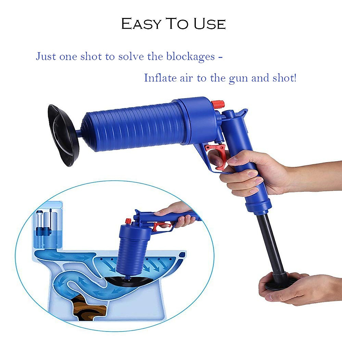 Thinvik Power Toilet Plunger Set Drain Clog Remover Tool Drain Snake Tub Drain Cleaner Opener Air Drain Blaster Gun Bellows Plunger for Sink Bath Toilets Bathroom Shower Kitchen Clogged Pipe Bathtub