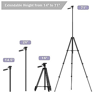 KINGJUE 71'' Camera Phone Tripod & Selfie Stick Compatible with Canon Nikon DSLR All Cell Phones with Universal Tablet Phone Holder Remote Shutter Bubble Level and Carry Bag Max Load 6.6LB