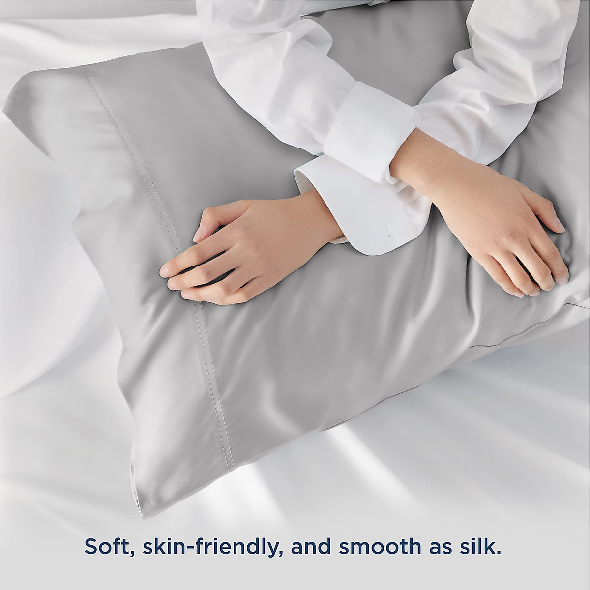 Bedsure Cooling Pillow Cases Queen Size Set of 2, Rayon Derived from Bamboo Cooling Pillowcase for Hot Sleepers, Soft & Silky Pillow Covers with Envelope Closure, Light Grey, Gifts, 20x30 Inches