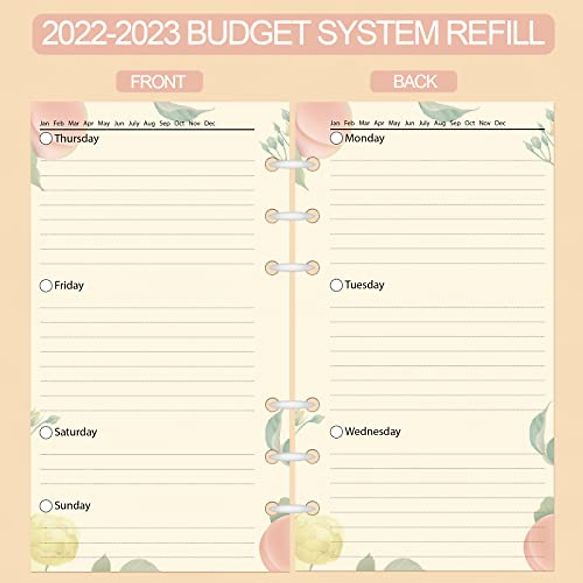 2023-2024 Weekly & Monthly Planner,A6 Budget System Refill for Budget Binder Cover,6 Hole Budget Planner Money Envelopes Organizer for Wallet,Binder Money Organizer for Cash(A)