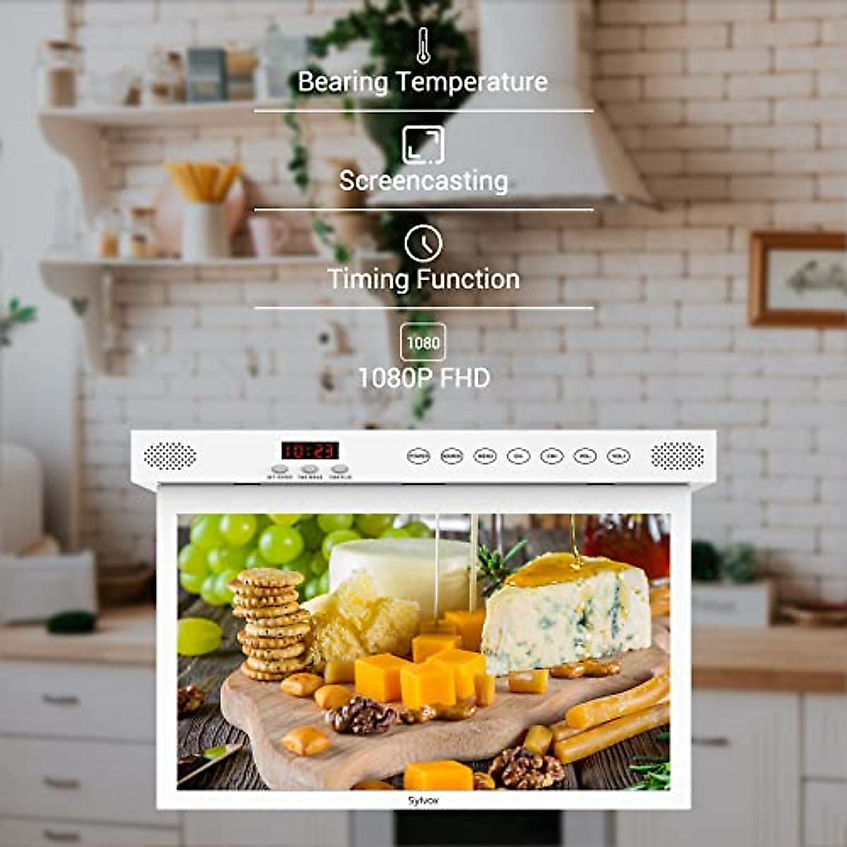 SYLVOX Kitchen TV,15.6 inch Under Cabinet TV, Televison for Kitchen, Smart TV Built-in Google Play, Support WiFi Bluetooth, 1080P Small TV for RV Camper, Bedroom, Boat
