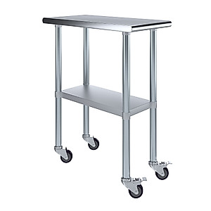 AmGood 30" x 15" Stainless Steel Work Table with Casters | Heavy Duty Metal Utility Table On Wheels | Kitchen Island Cart