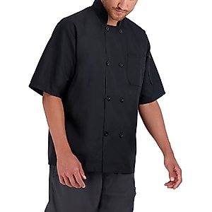 Happy Chef Men's Signature Short Sleeve Lightweight Chef Coat, Black, Large