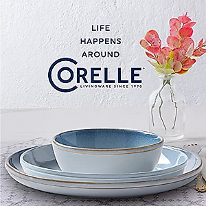 Corelle Stoneware 16-Pc Dinnerware Set, Handcrafted Artisanal Double Bead Plates, Meal Bowls, Bowls and Tumblers, Solid and Reactive Glazes, Dining Plate Set, Nordic Blue