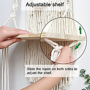 Latysun Macrame Wall Haing Shelves,Macrame Shelves Boho Shelves,Macrame Wall Decor Wall Hanging Plant Hanger,Boho Wall Decor for Bedroom,Bathroom,Living Room (A)