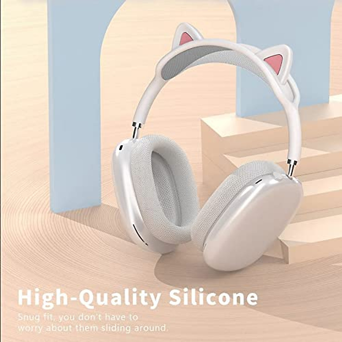 Yingbei Compatible with Airpods Max Case Cute Creative Funny Personality Cat Ear Shape Anti-Scratch Protective Cover (White)