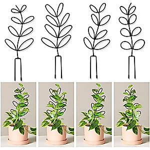 Tuitessine Leaf Shape Plant Trellis for Climbing Houseplant Trellis Indoor Garden Trellis Metal Wire Stake for Potted Plant Houseplant Lover Gift Set of 4