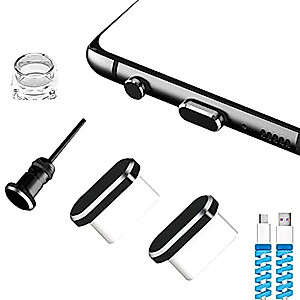 VIWIEU USB Type C Dust Plugs Charging Port Cover Caps with Earphone Jack Pin and Cable Protectors 2 Pack Compatible with Samsung Galaxy S22/S21/S20+ Ultra/Z Flip 4/Z Fold 4, Pixel 6a OnePlus 10T Black