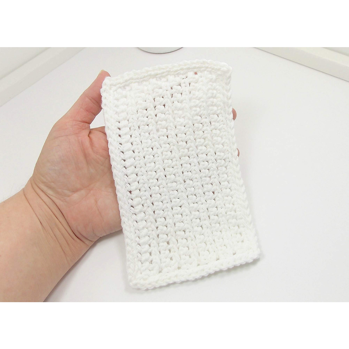 Set of 4 Handmade White 4 inch x 7 inch Rectangular Crochet Cotton Dishcloths