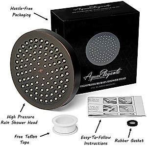 Aqua Elegante High Pressure Rain Shower Head - 6 Inch Luxury Rainfall Showerhead - Great Flow And Best Overhead With Adjustable Extension Arm, 2.5 GPM - Oil-Rubbed Bronze