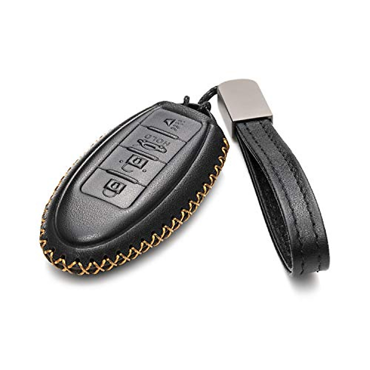 Vitodeco Leather Smart Key Fob Case Compatible with Nissan Versa, Sentra, Altima, Maxima, Rogue 2007-2022 (4 Buttons, Black)
