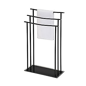 Pilaster Design Modern Hamzi Triple Free Standing Bathroom Towel Rack Stand, Black Metal with Tempered Glass