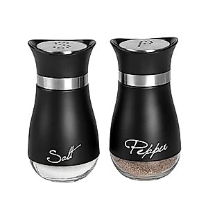 Salt and Pepper Shakers Set with Stainless Steel Lid and Glass Bottle,for Kitchen Table, RV, Camp, BBQ (Black)