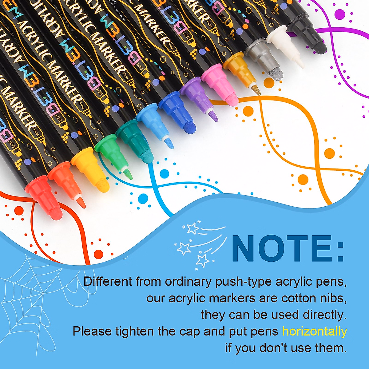 Betem 24 Colors Dual Tip Acrylic Paint Pens Markers, Premium Acrylic Paint Pens for Wood, Canvas, Stone, Rock Painting, Glass, Ceramic Surfaces, DIY Crafts Making Art Supplies