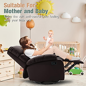 hzlagm Swivel Rocker Recliner, Rocking Recliners Chair for Small Spaces, Small Rocker Recliner Chair, Nursery Rocking Chairs for Living Room, RV, Nursery, Brown