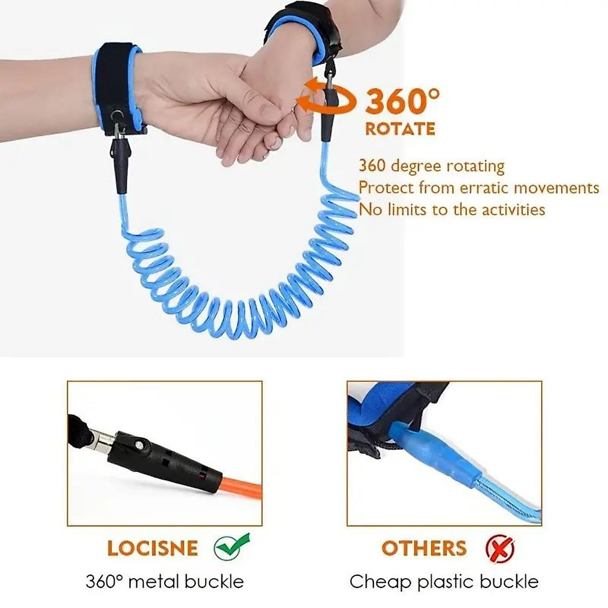 Anti Lost Wrist Link for Toddlers, Toddler Leash Wrist Baby Safety Leashes Wrists for Kids,Boys, Child (2M, Blue)