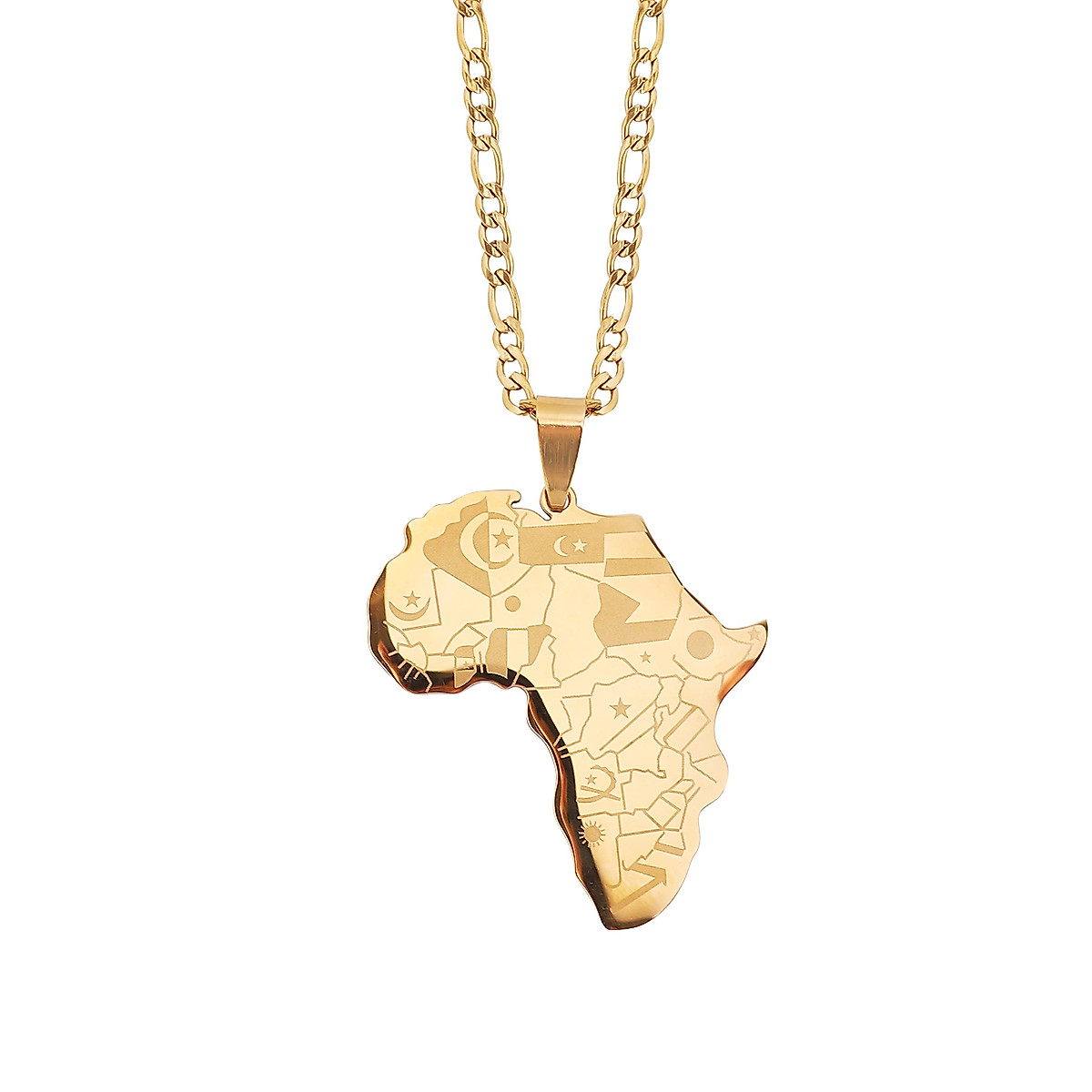 MINACHI Africa Necklace, Vintage Gold Plated Stainless Steel Africa Continent Nations Pendant, African Jewelry Gift for Men and Women