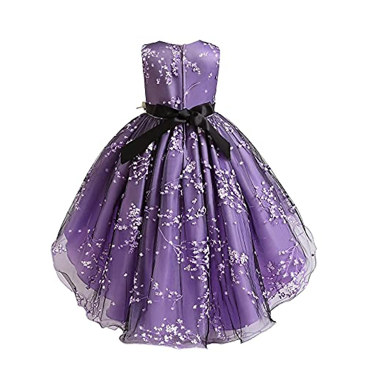 USEMPER Flower Girl Dresses for Wedding Girls Princess Gown Girl Fancy Dress Baptism Dresses for Baby Girls High Low Tulle with Train Size 5T 6T Years(Purple 120)