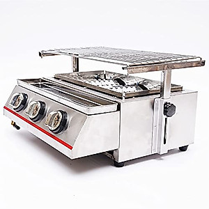 3 Burner Gas Tabletop Griddle, Commercial Gas BBQ Grill 2800Pa Stainless Steel Gas Grill for Outdoor Camping Party Tailgating (3-Burner)