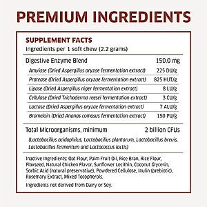 Probiotics for Dogs - Hot Spot Remedy for Dogs + Prebiotic - Dog Allergy Chews - Improve Digestion & Upset Tummy, Relieve Gas & Diarrhea, Dog Probiotics and Digestive Enzymes, 120 Dog Probiotic Chews