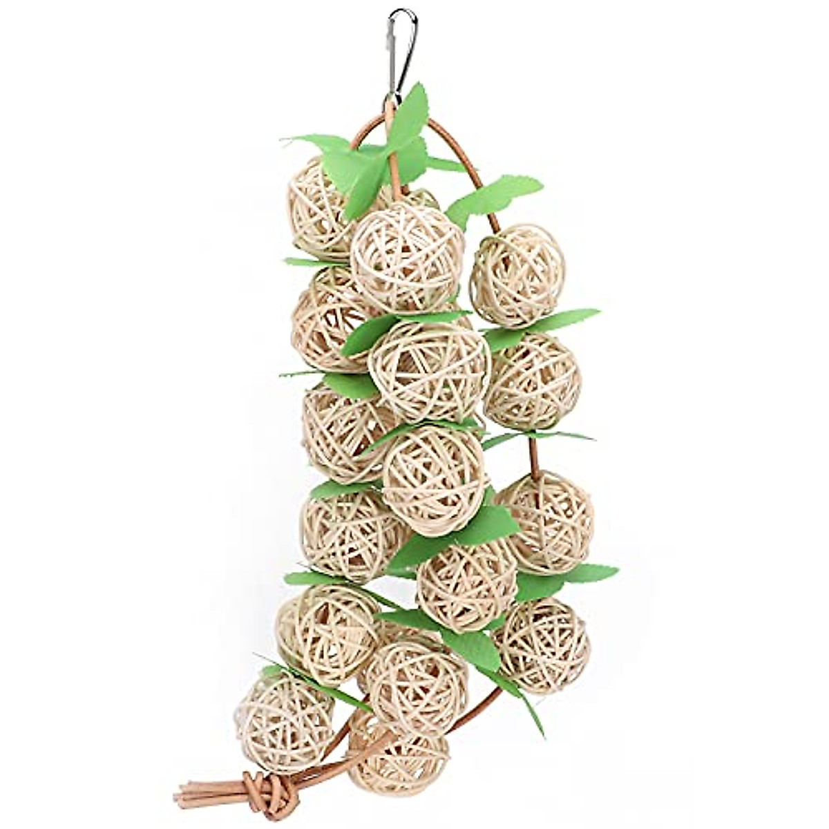 Bird Chewing Toys Rattan Ball String Parrots Swing Toy Foraging Shredder Toy Hanging Hammock Bell Swing Chewing Toy for Training and Playing Fetch(L-Wooden Color)