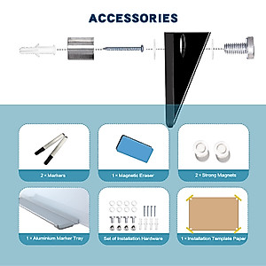 Magnetic Black Glass Board with Eraser Frameless Tempered Glass Dry Erase Blackboard with Marker Tray for Interactive Office, Wall Mounted Frosted Black Glass Board, 48" x 36"