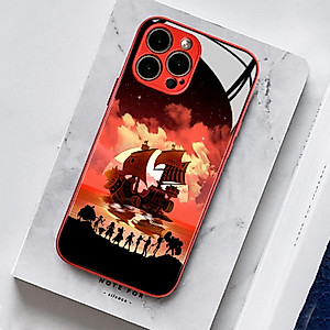 Japanese Anime Anti-Drop Color Soft Silicone Protective Shell Manga Pattern Tempered Glass Covers Multicolor Phone Case Red Mugiwara Pirates Straw Hats Crew Thousand Sunny for iPhone 14 Pro Max