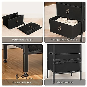 HOOBRO Nightstand, 3-Drawer End Table, Side Table with Fabric Drawers, Sofa Side Table, Metal Frame, Large Storage, for Bedroom, Study, Office, Large Storage, Rustic Brown and Black BF59BZ01