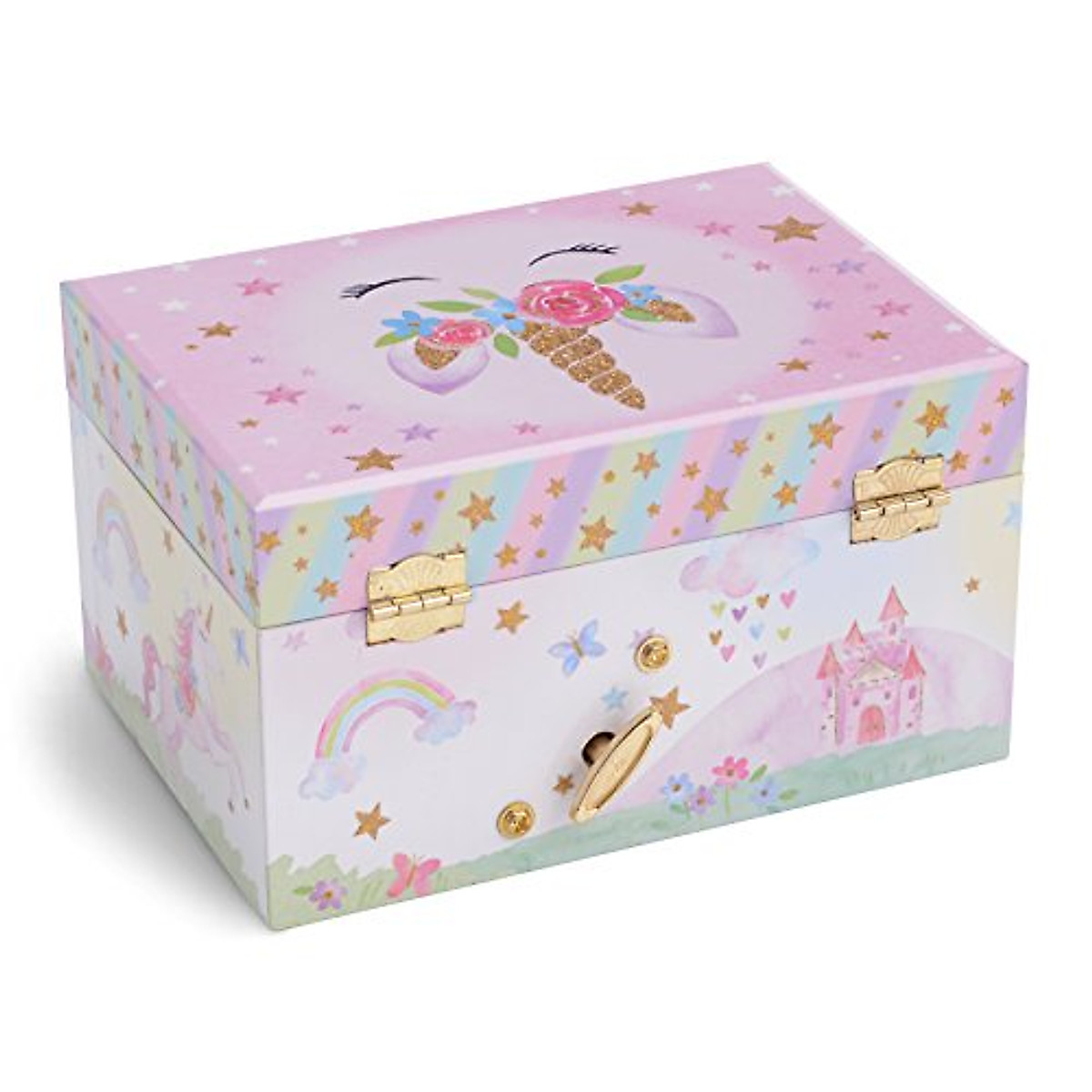 Jewelkeeper Girl's Musical Jewelry Storage Box with Spinning Unicorn, Glitter Rainbow and Stars Design, The Beautiful Dreamer Tune