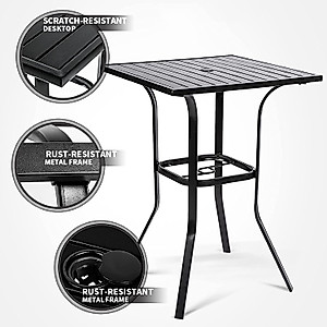 Betterland Patio Bar Table, Outdoor Square Bar Height Table Metal Bar Bistro Table, Metal Frame & Slat Tabletop with 1.57" Umbrella Hole