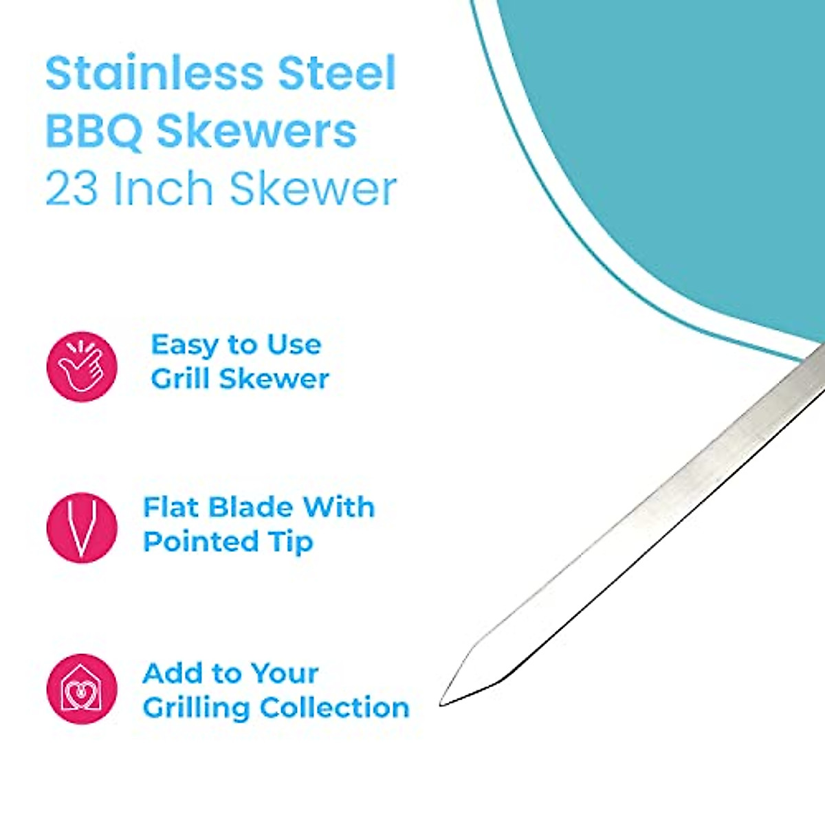 Unique Imports Professional Large 23-Inch Stainless Steel Brazilian Barbeque Style BBQ Skewers (Set of 12, 1 Inch Wide Skewers)