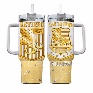 Hyturtle Police Gifts Personalized Thin Blue Line Tumbler US Flag Police Academy Graduation Gifts for Men Cops Officer Retirement 40 Oz Tumbler With Lid And Straw