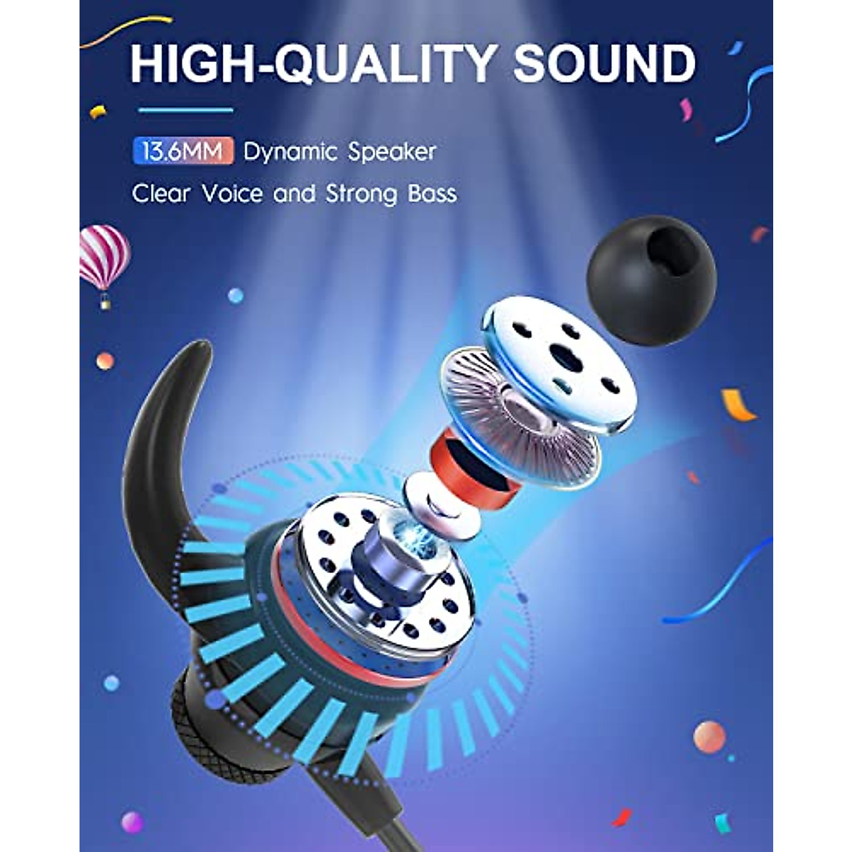 Tecno B1 Bluetooth Headphones, Bluetooth Earbuds Wireless with 38Hrs Playtime, Wireless Bluetooth Headphones for Sports, Sweatproof & IPX5 Waterproof Wireless Headphones（Black）