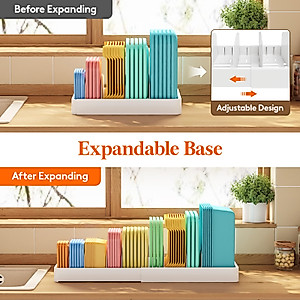 Lifewit Lid Organizers for Cabinet Adjustable, Extra Large 13-24" Food Storage Container Lid Divider with 8 Inserts & 21 Compartments, Plastic Lid Holder Inside Cabinet in Kitchen/Pantry Organization