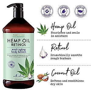 PHARM TO TABLE Hemp Oil & Retinol Anti-Aging Body Lotion, Locks In Moisture, Cruelty And Paraben Free Skin Care, 32oz/960ml