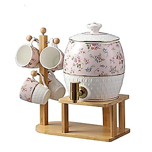 EVANEM Ceramic Cold Kettle Large Capacity Cold Kettle with Faucet Set Summer Refrigerator Tea Bucket (Color : E, Size : As the picture shows)