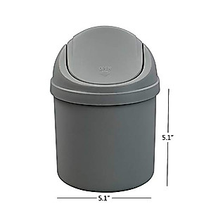 Qskely 2 L Plastic Mini Desktop Trash Can, Tiny Garbage Can with Swing Lid, Gray