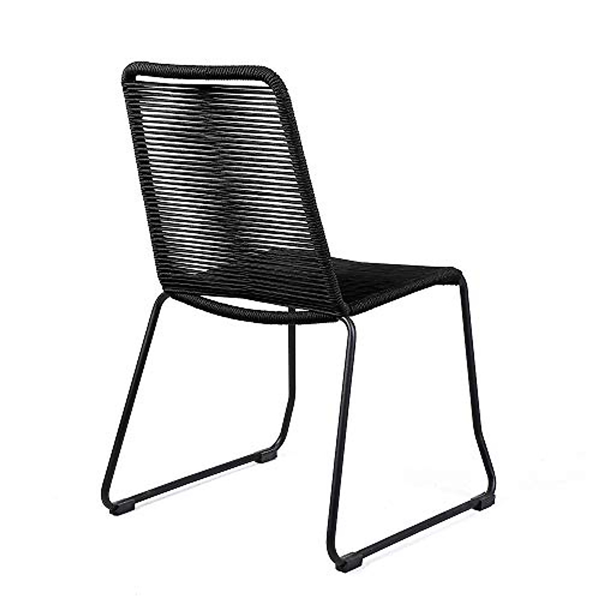 Armen Living Shasta Modern Outdoor Patio Metal and Rope Stackable Accent Dining Chair, Set of 2, Black