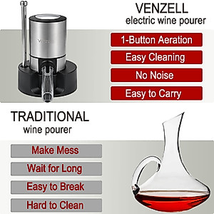 Wine Pourer,VENZELL Electric Wine Aerator Pourer, One-Button Smart Wine Decanter with Wine Opener, Automatic Wine Decanter with Vacuum Wine Stopper,Wine Decanter and Dispenser, Pump Aeration Pourer