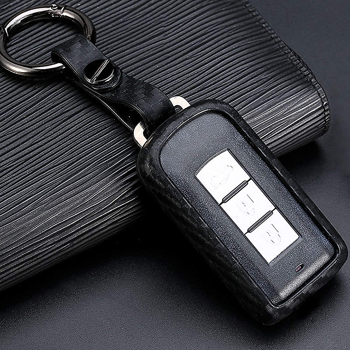 Xotic Tech Carbon Fiber Pattern Soft Silicone Key Fob Cover Compatible with Mitsubishi Lancer Evolution