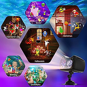 2022 Upgrade Christmas Halloween Snowflake Projector Lights Outdoor Christmas Decorations, 22 HD Slides 3D Ocean Wave Holiday Projector Waterproof with Remote Control for Xmas Indoor Party Yard Garden