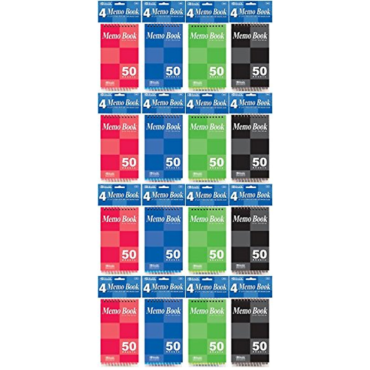 4 Pk, Bazic Top Bound Spiral Memo Books, 3-Inch-by-5-Inch, 50 Sheets (4 Per Pack, Total of 16)