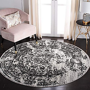 SAFAVIEH Adirondack Collection Area Rug - 6' Round, Silver & Black, Oriental Distressed Design, Non-Shedding & Easy Care, Ideal for High Traffic Areas in Living Room, Bedroom (ADR101A)
